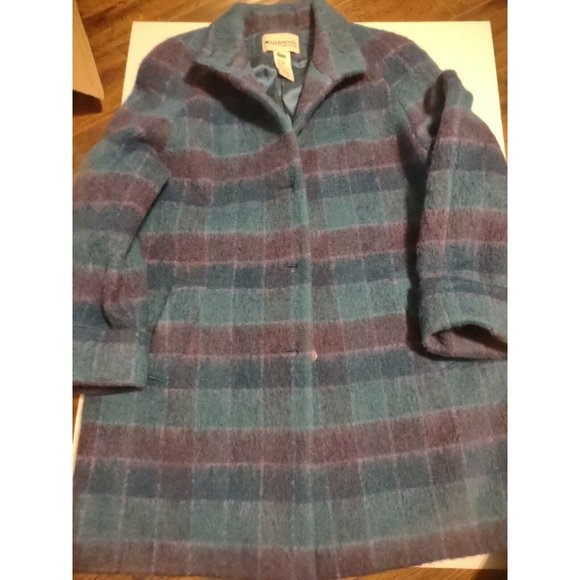 Appleseed's | Jackets & Coats | Appleseeds 4 Mohair Wool Coat Jacket Teal Purple Plaid Lined ...